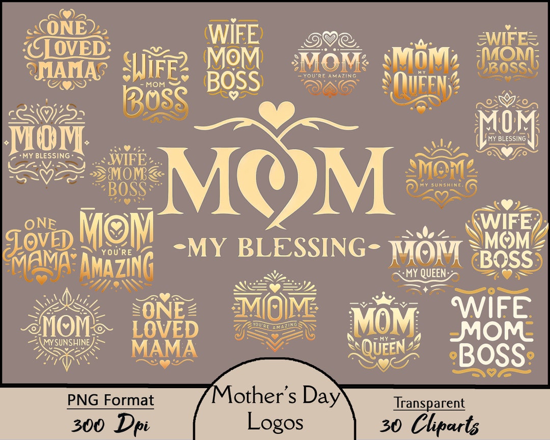 Mother's Day Logos, Mother's Day, 30 PNG Cliparts, Sublimation Design ...
