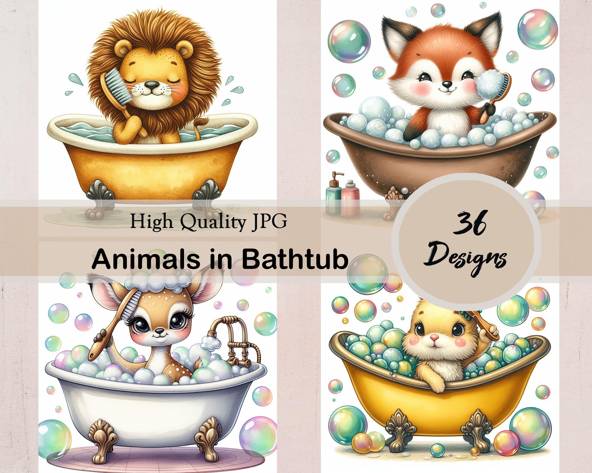 Bathtube Animals, 36 JPG Images, Bubble Bath Animals, Nursery, Wall Art ...