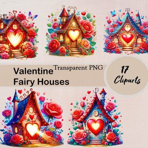 Valentine Fairy Houses, 17 Png Cliparts, Fairy, Romantic, Valentine's Day, Transparent, Digital ...