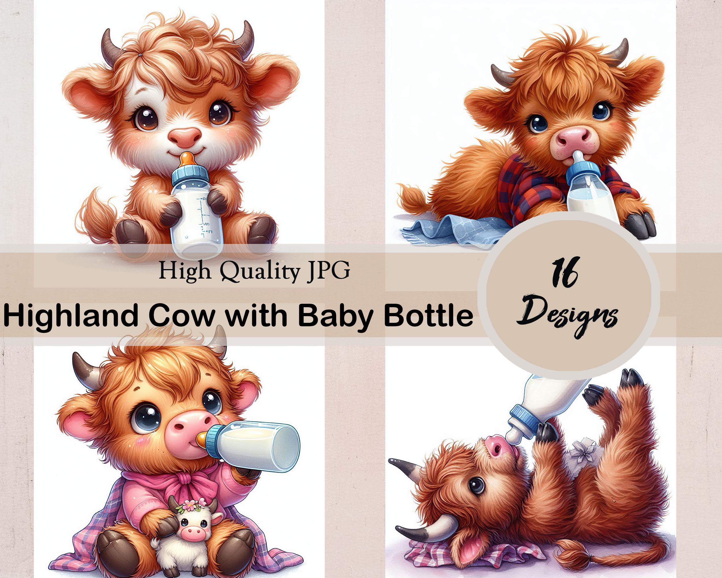 Highland Cow With Baby Bottle, 16 JPG Images, Baby Cow With Milk Bottle ...