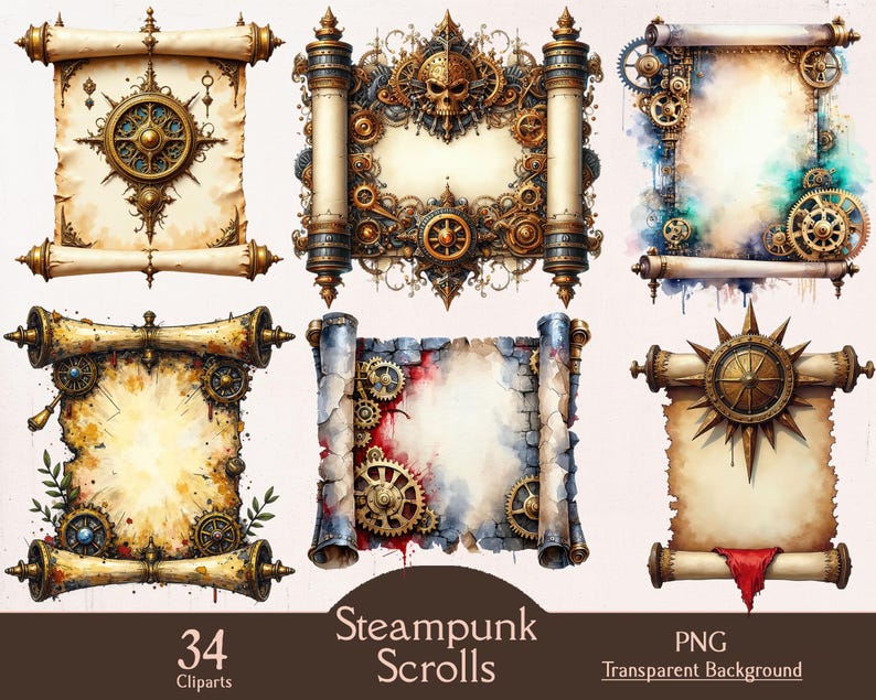 Steampunk Scrolls, Magic Scrolls, 34 PNG Cliparts, Scrolls Clipart ...