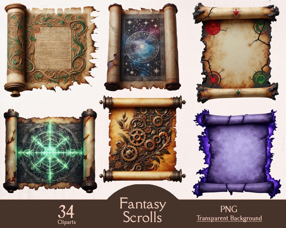 Fantasy Scrolls, Magic Scrolls, 34 PNG Cliparts, Scrolls Clipart ...
