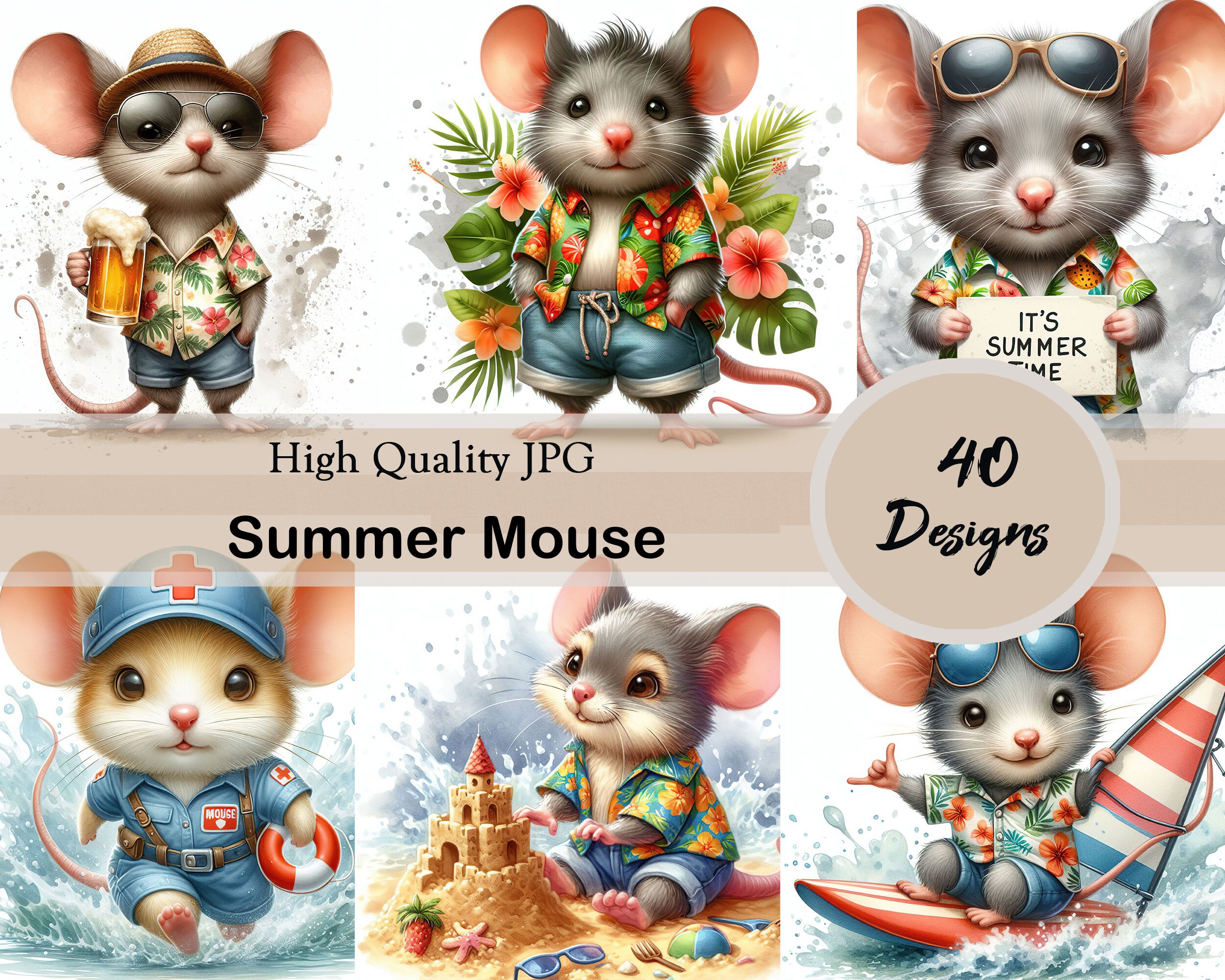 Summer Mouse, 40 JPG Images, Tropical Mouse, Hawaiian Mouse, Digital ...