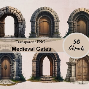Medieval Gates, 50 PNG Cliparts, Fantasy Wooden Doors, Dungeon ...