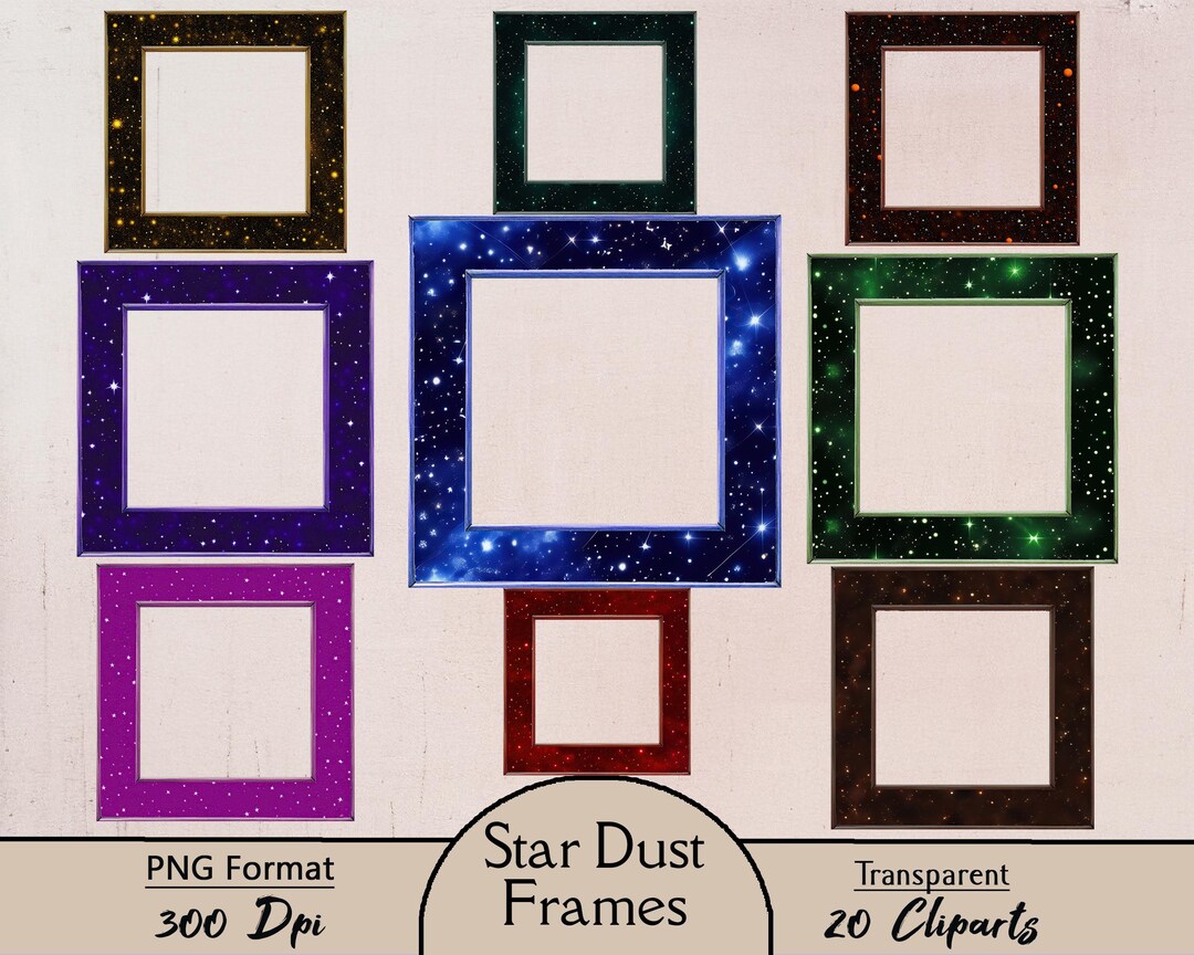 Star Dust Frames, 20 PNG Cliparts, Star Frames, Universe Frames, Space ...