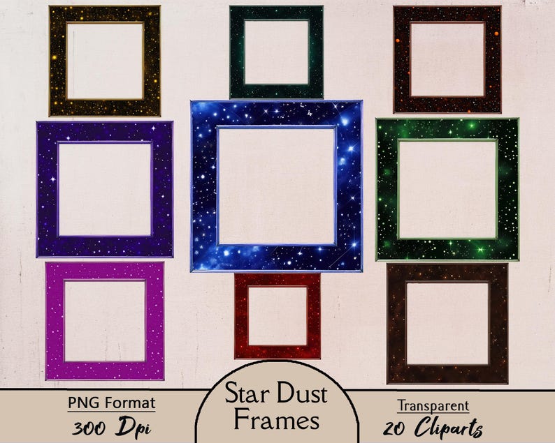 Star Dust Frames, 20 PNG Cliparts, Star Frames, Universe Frames, Space ...