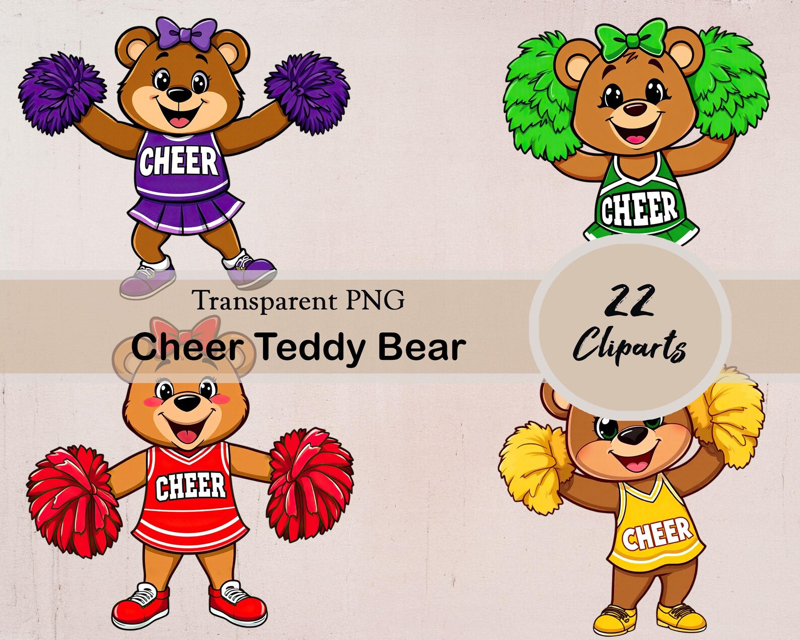 Cheerleader Teddy Bear, 22 PNG Cliparts, Cartoon Teddy Ear, Cheer ...