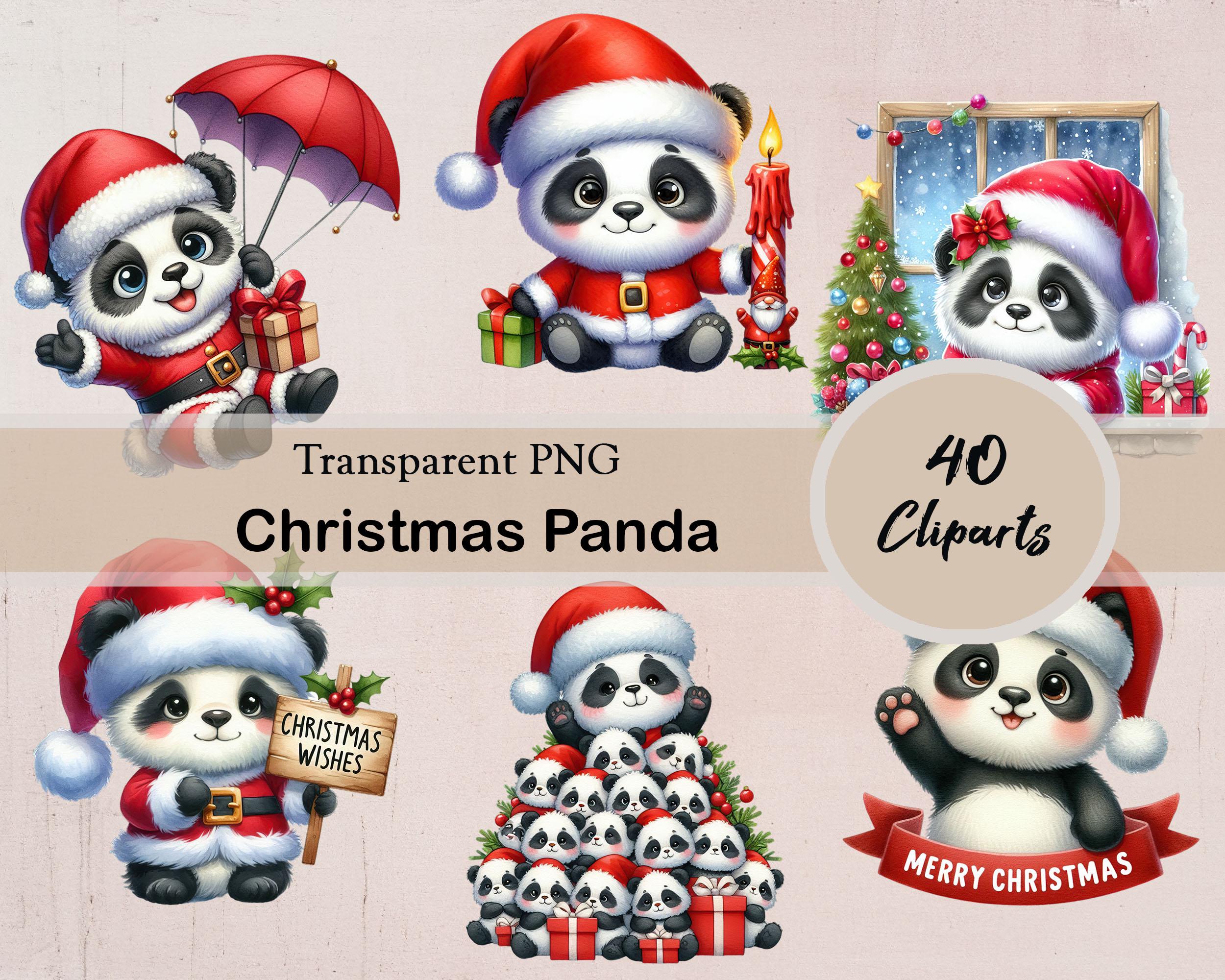 Christmas Panda, 40 PNG Cliparts, Cute Animals, Christmas Animals ...
