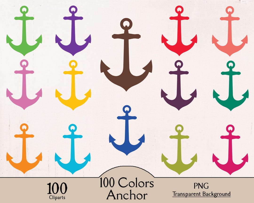 Anchor Clipart, 100 Colors PNG Cliparts, Nautical Anchor, Colorful ...