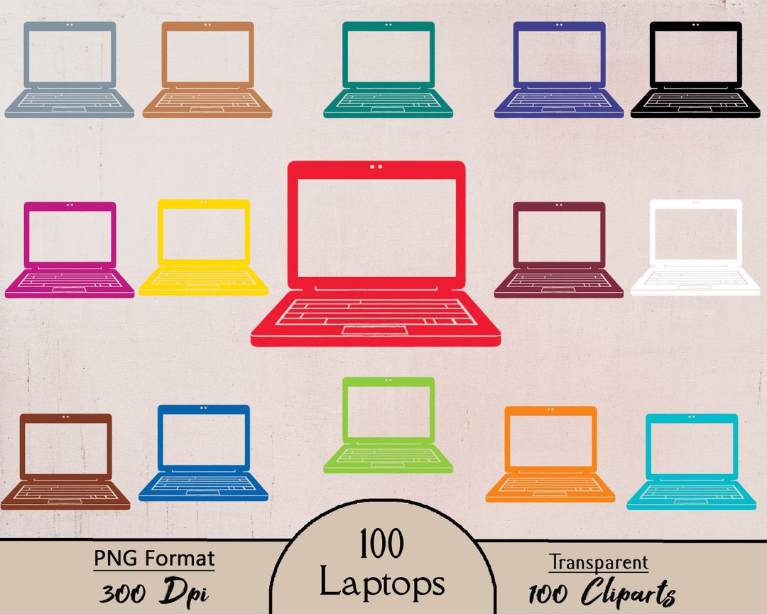 100 Laptops, 100 Colors Laptop, 100 PNG Cliparts, Digital Download ...