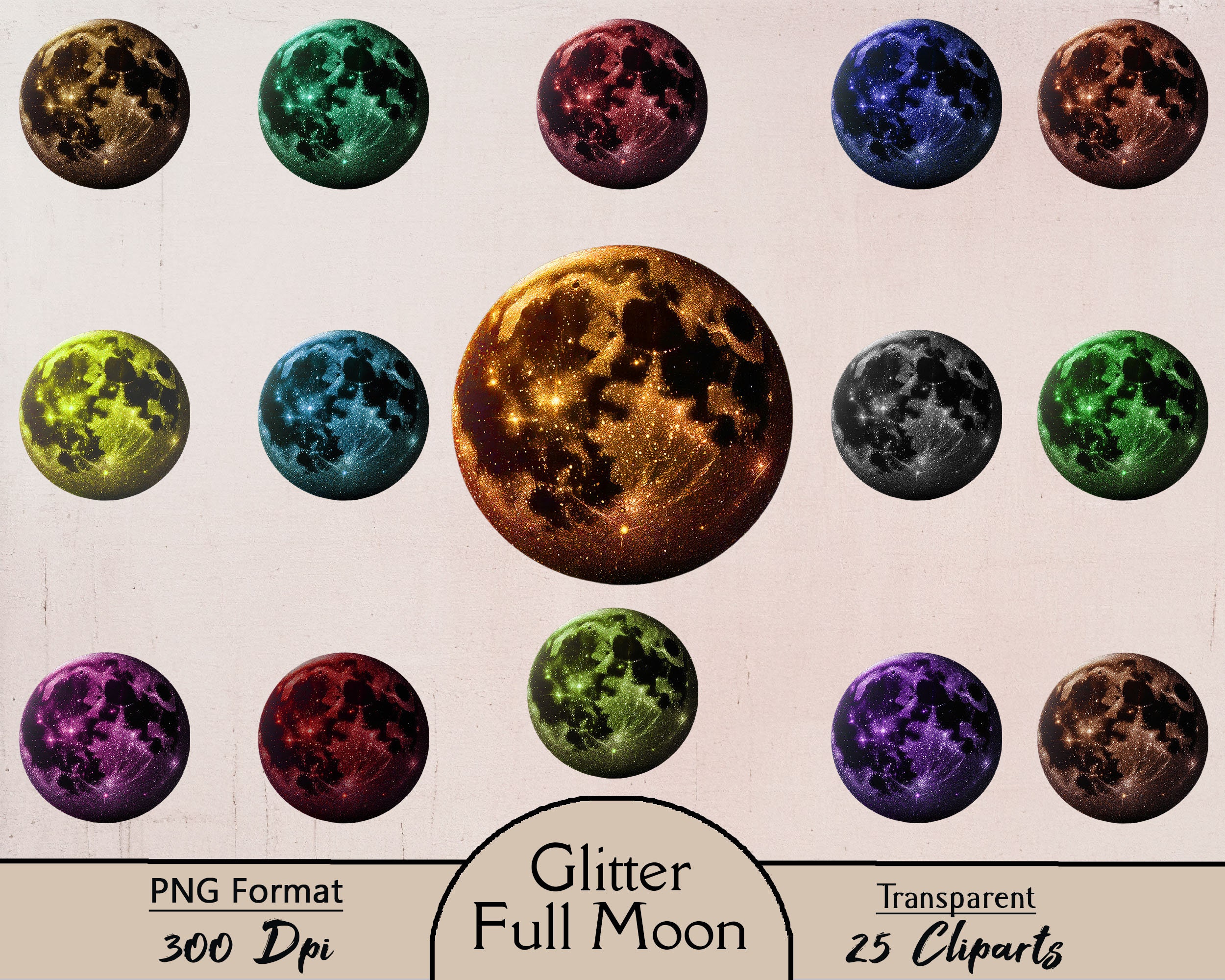 Glitter Full Moon, 25 PNG Cliparts, Full Moon, Clipart, Transparent ...