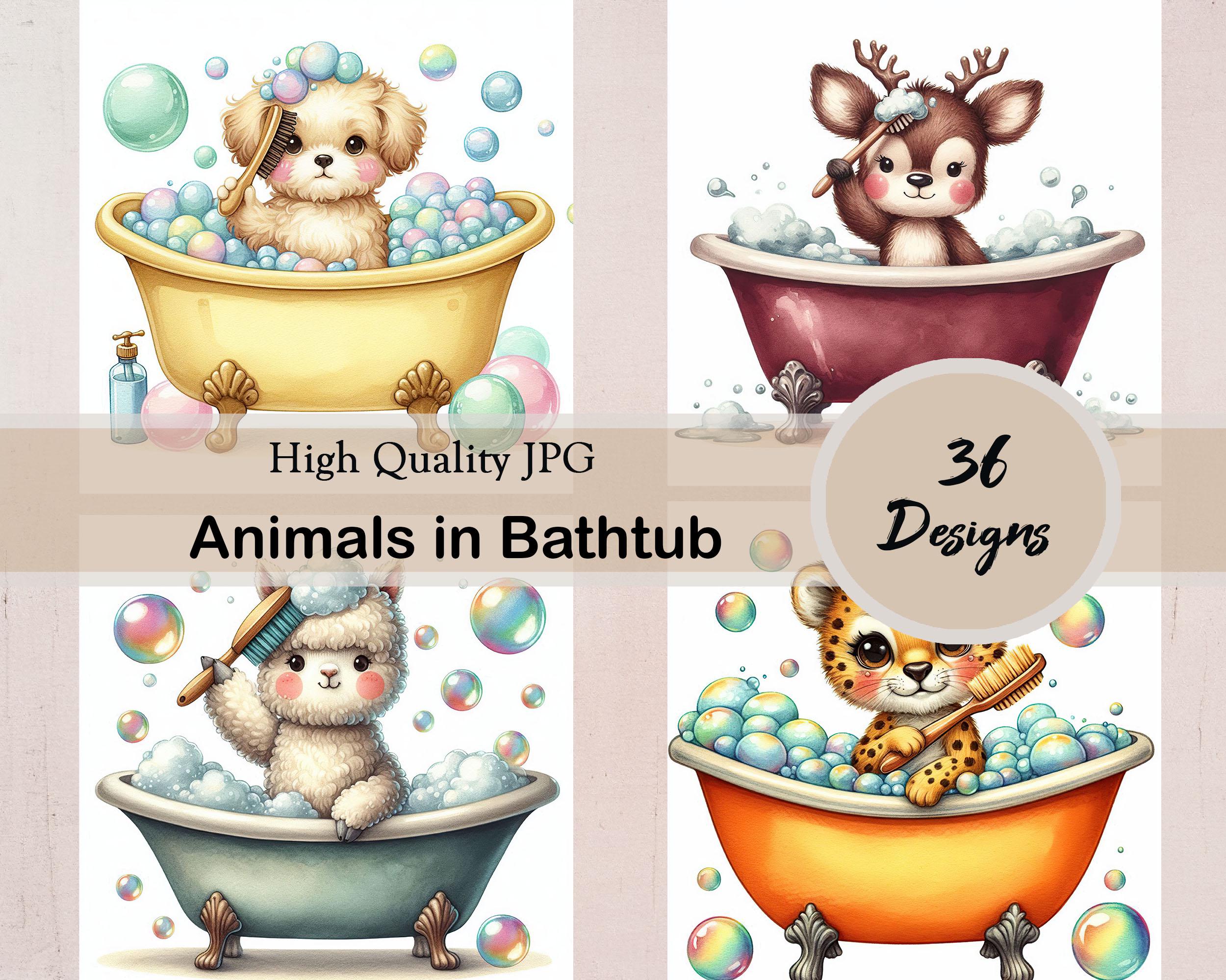 Bathtube Animals, 36 JPG Images, Bubble Bath Animals, Nursery, Wall Art ...