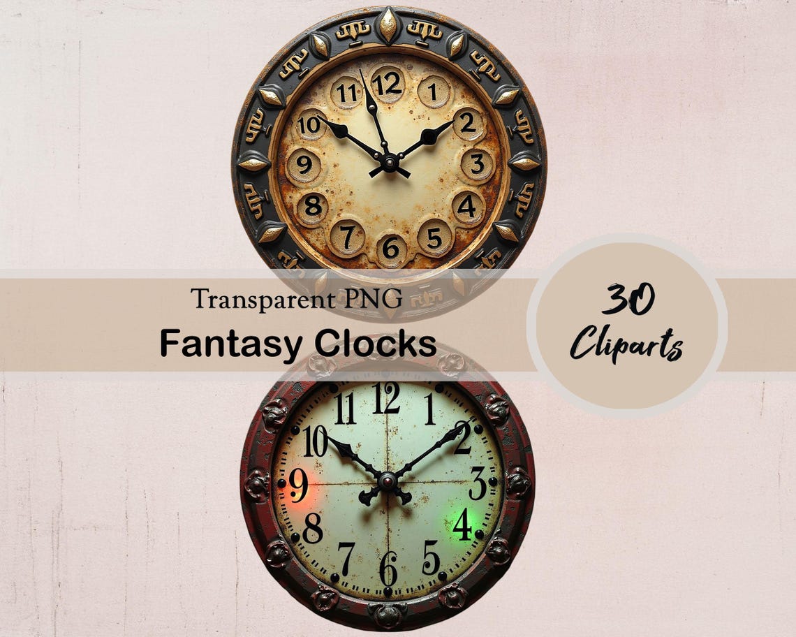 Fantasy Clocks, Magic Clocks, 30 PNG Cliparts, Clocks Clipart, Fantasy ...