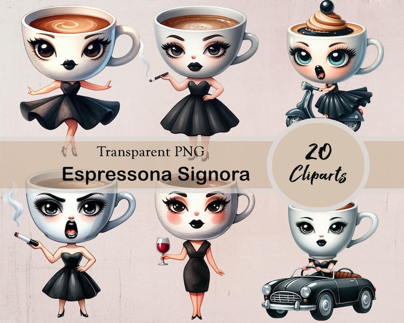 Espressona signora, señora del espresso, 20 cliparts PNG, dama ...
