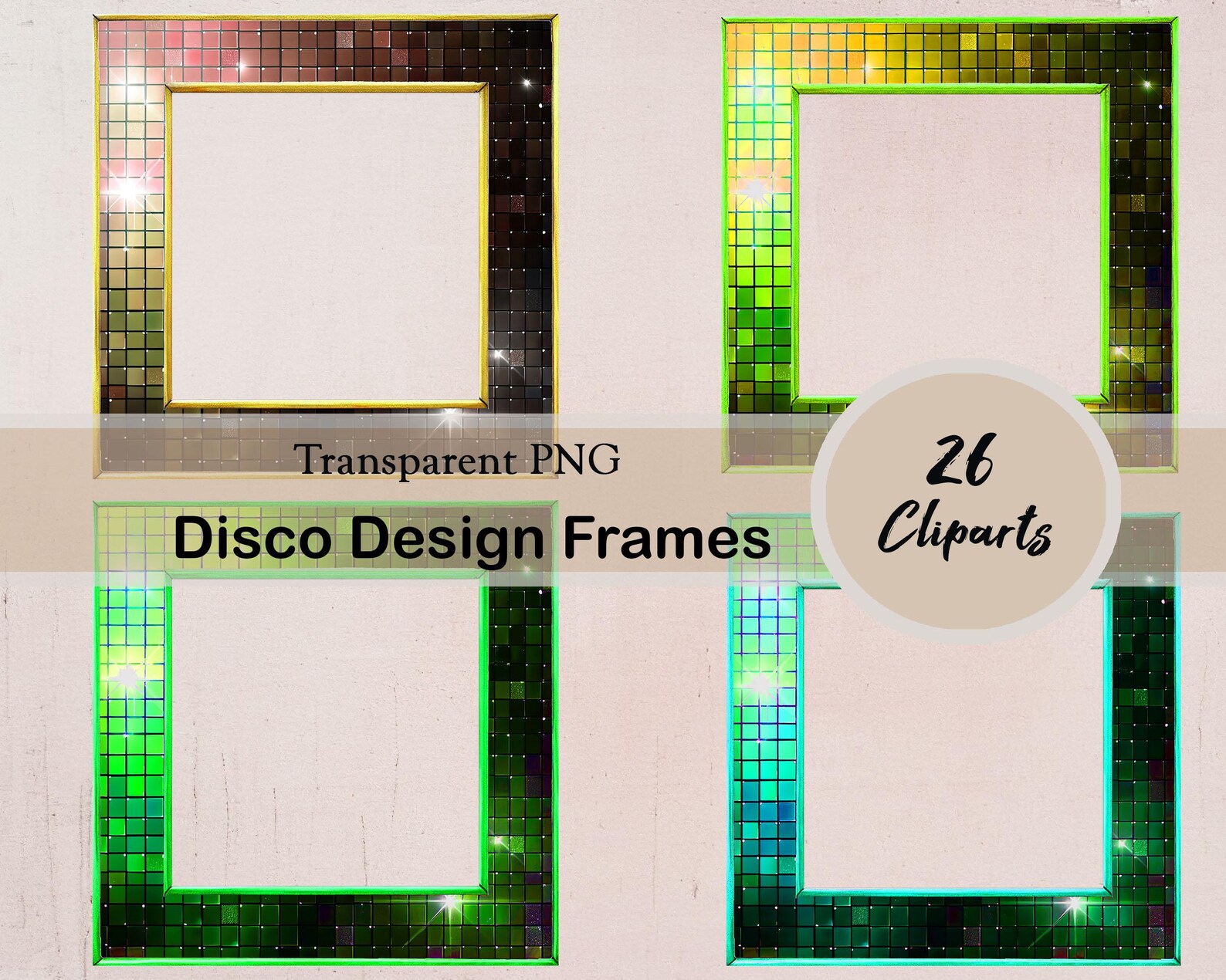 Disco Frames, 26 PNG Cliparts, Overlay, Disco Ball, Disco Mirror ...
