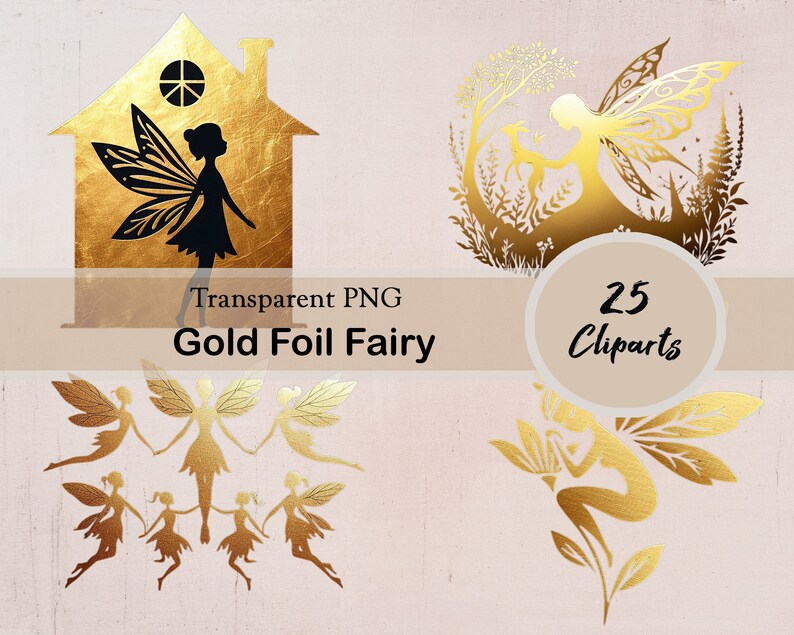 Gold Foil Fairy, 25 PNG Cliparts, Fairy Clipart, Gold Foil Clipart ...