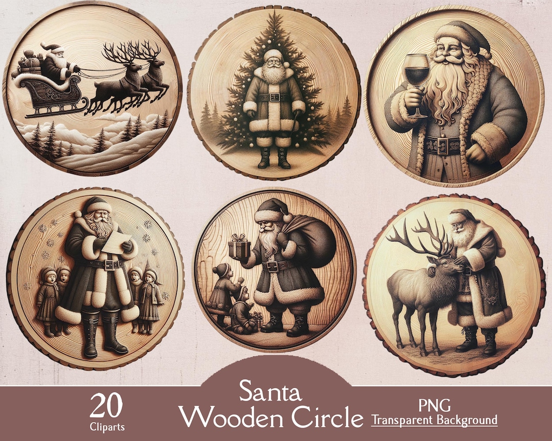 Wooden Santa Circle, 20 PNG Clipart, Christmas Ornaments, Wooden ...