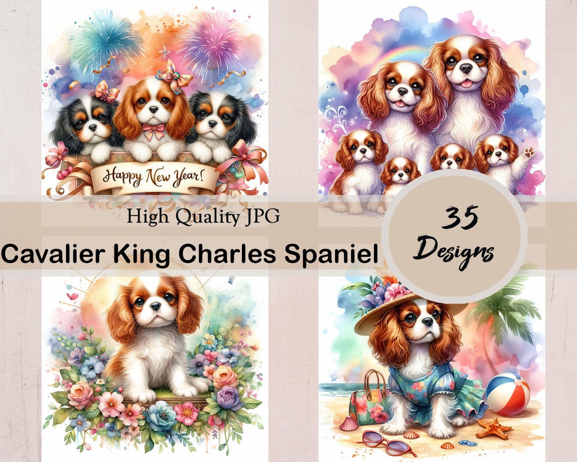 Cavalier King Charles Spaniel, 35 JPG Images, Dog Clipart, Portrait ...