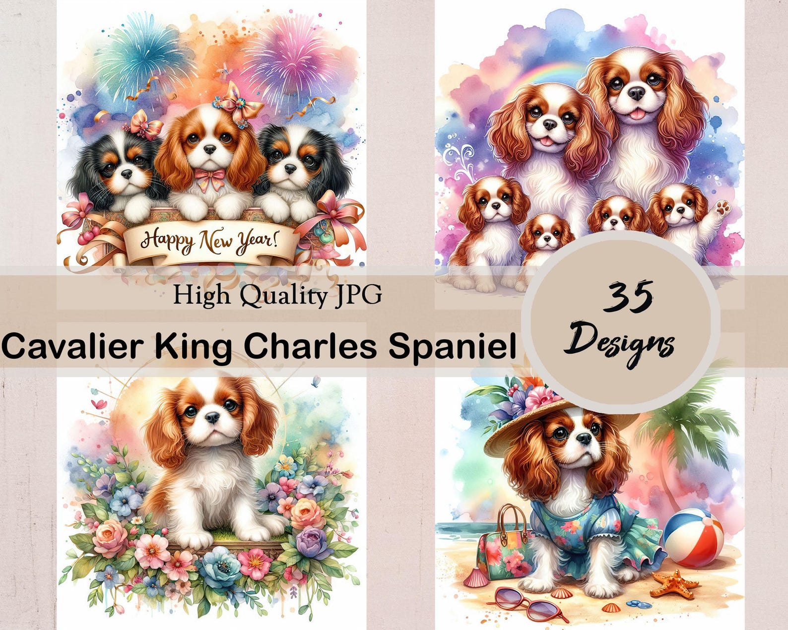 Cavalier King Charles Spaniel, 35 JPG Images, Dog Clipart, Portrait ...