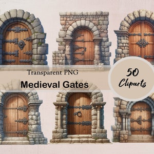 Medieval Gates, 50 PNG Cliparts, Fantasy Wooden Doors, Dungeon ...