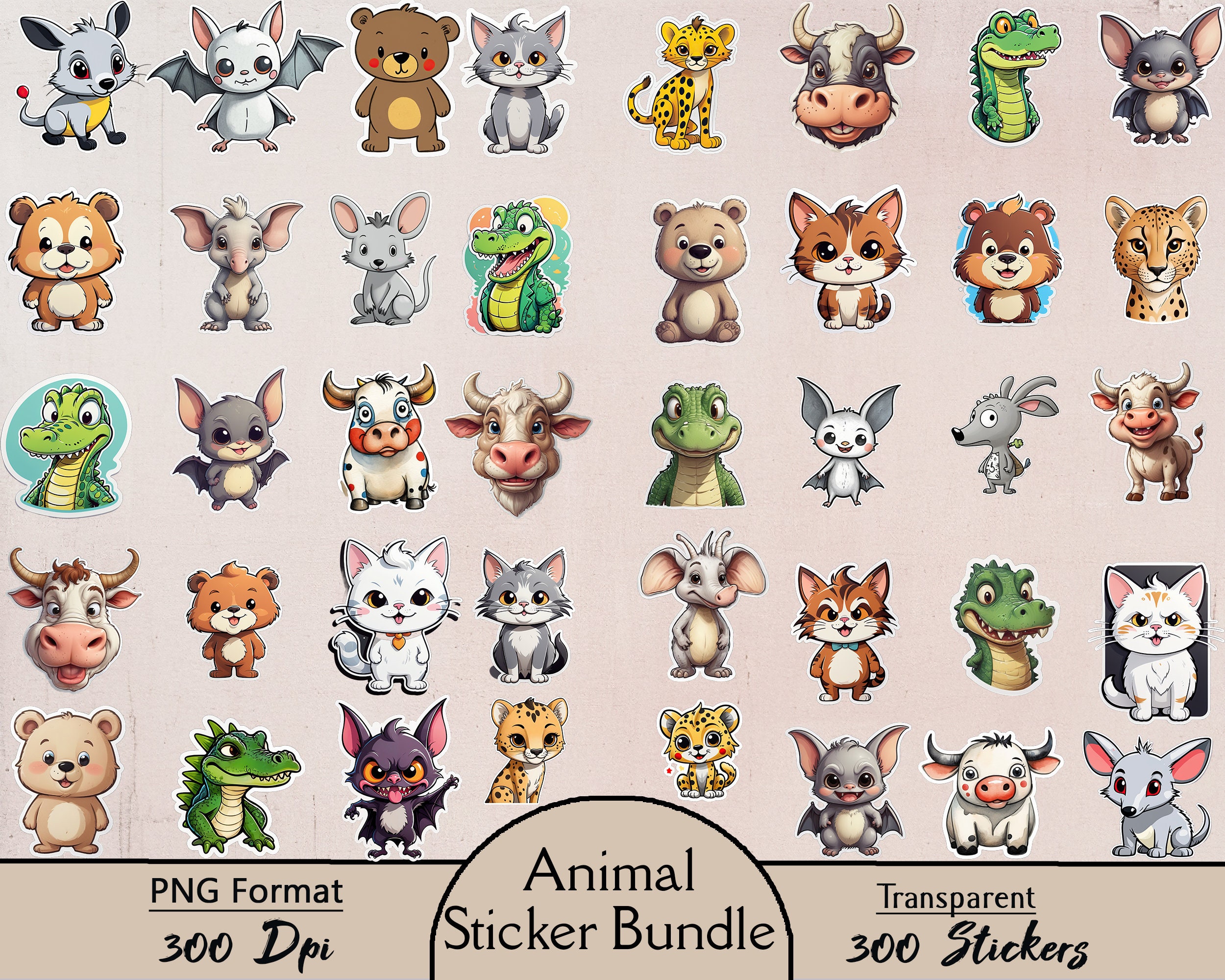 Animal Stickers, 300 PNG Cliparts, Transparent, Mega Bundle, Bundle ...