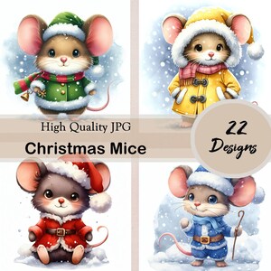 Christmas Mice, 22 JPG Images, Christmas Clipart, Cute Mouse, Winter ...