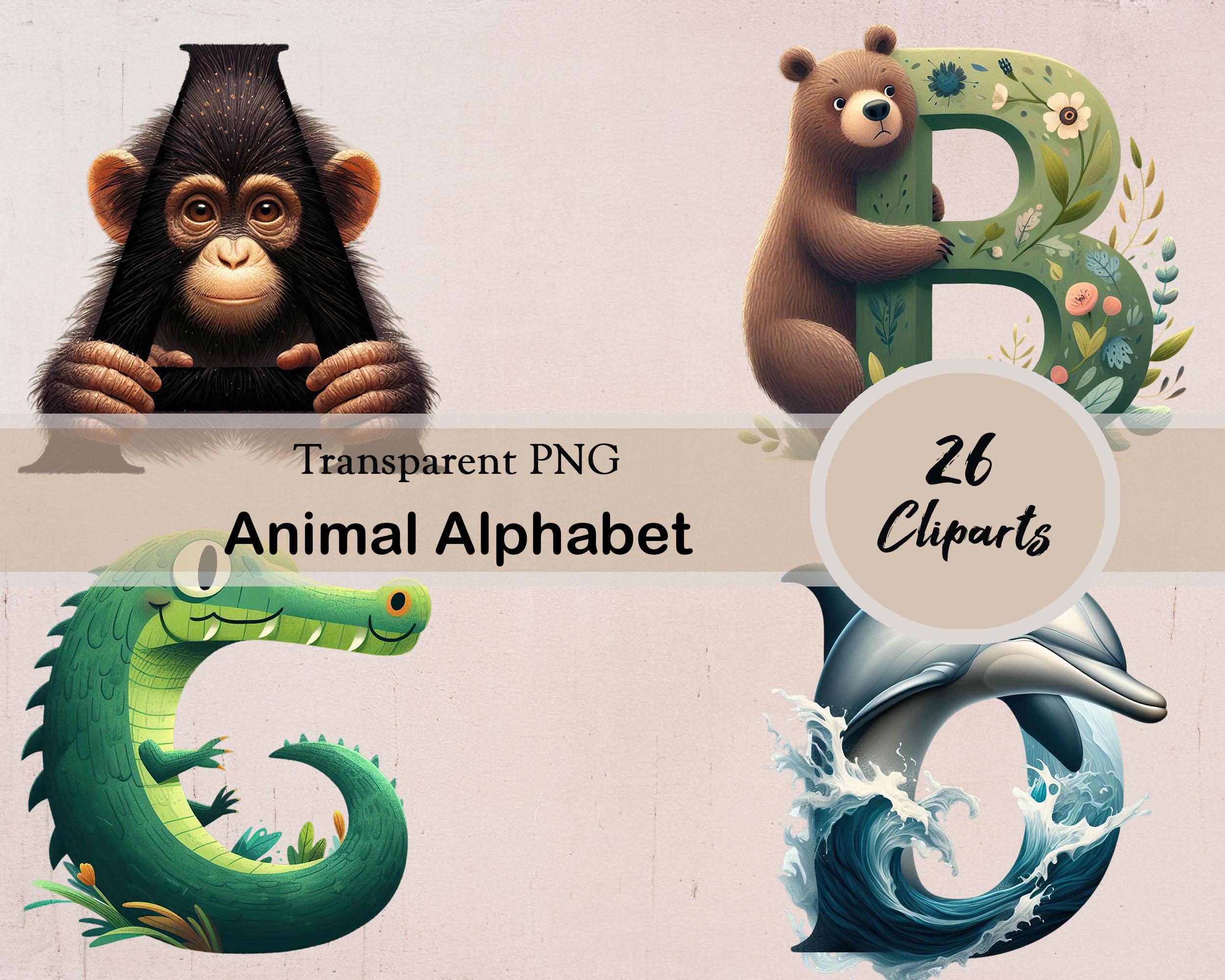 Animal Alphabet, 26 PNG Cliparts With Transparent Background, Cute ...