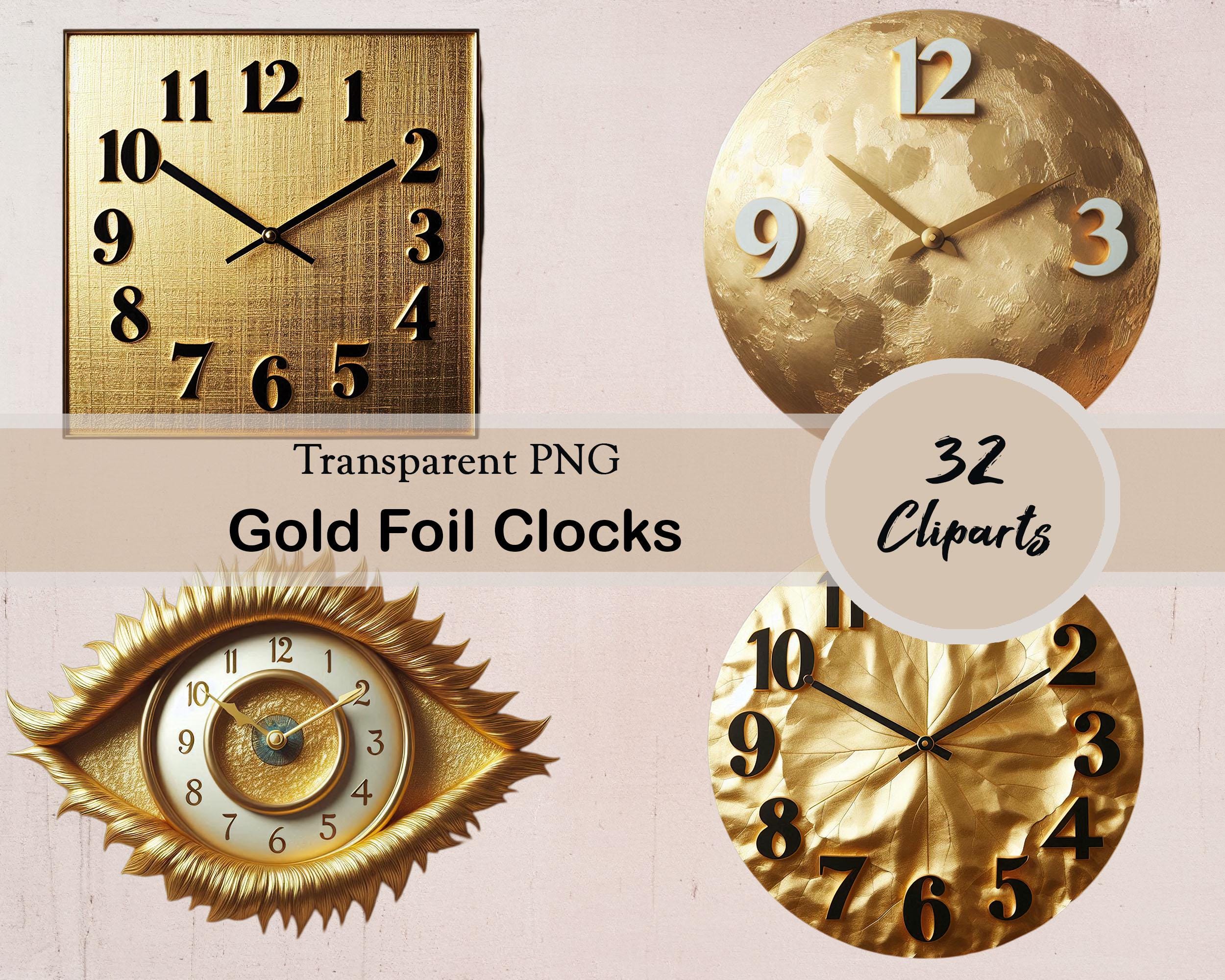 Gold Foil Clocks, 32 PNG Cliparts, Gold Clocks, Wall Clocks, Table ...