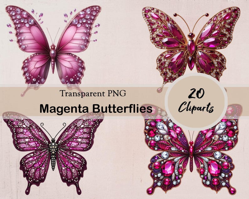 Magenta Sparkling Butterfly, Purple Glitter Butterfly, 20 PNG Cliparts ...