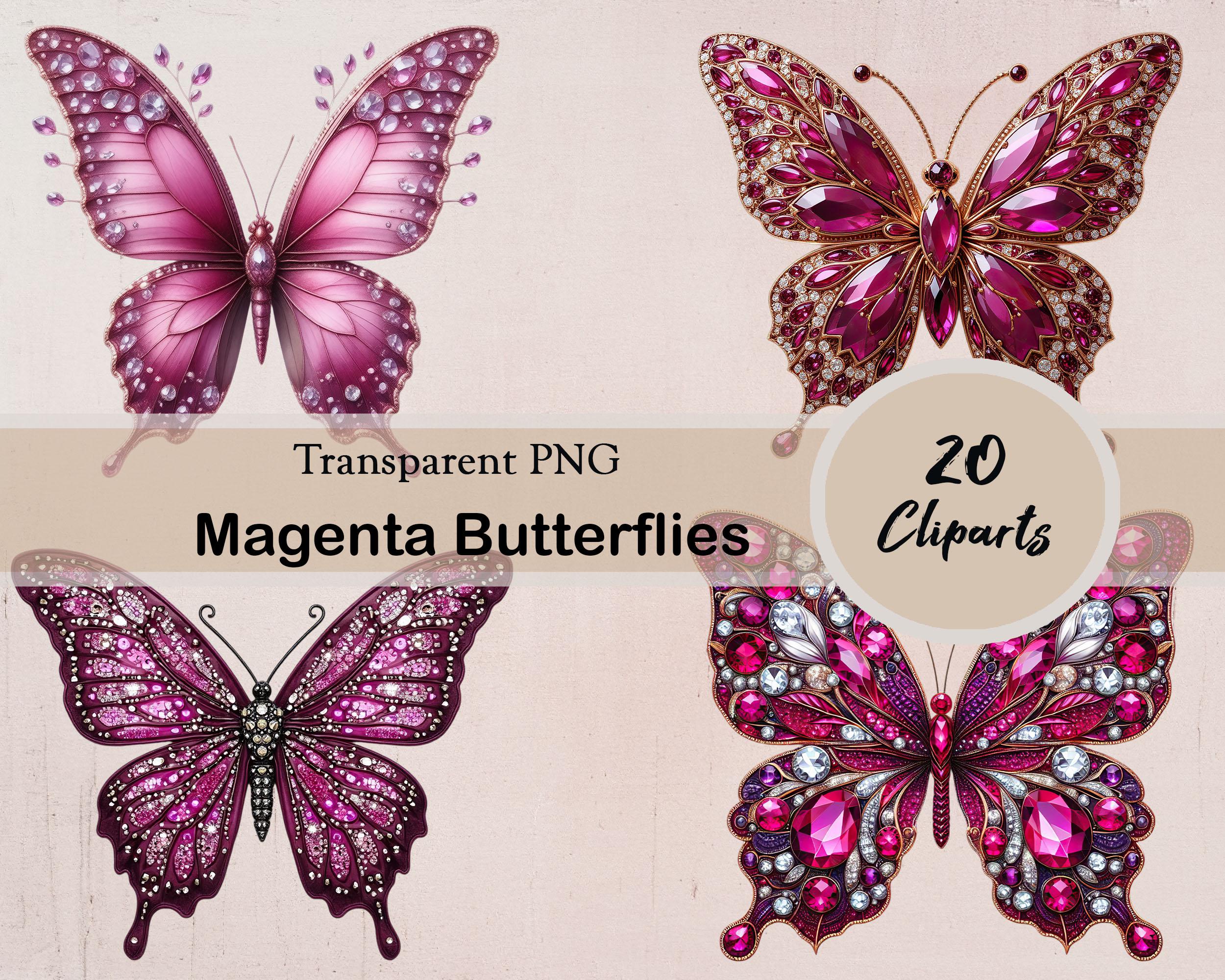 Magenta Sparkling Butterfly, Purple Glitter Butterfly, 20 PNG Cliparts ...