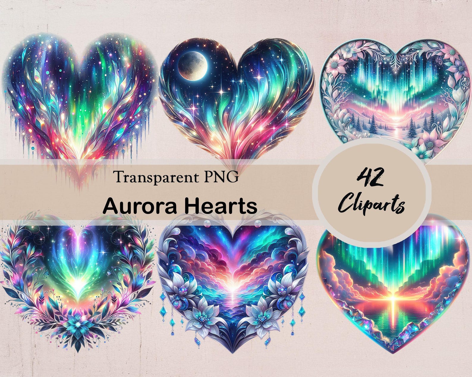 Aurora Hearts Clipart, Vibrant Aurora Borealis Hearts, 42 PNG Clipart ...