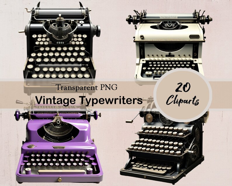 Vintage Typewriters, 20 PNG Cliparts, Vintage, Antique, Typewriters ...