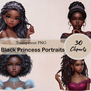 Black Princess Portraits Clipart Bundle, 30 PNG Cliparts, African ...