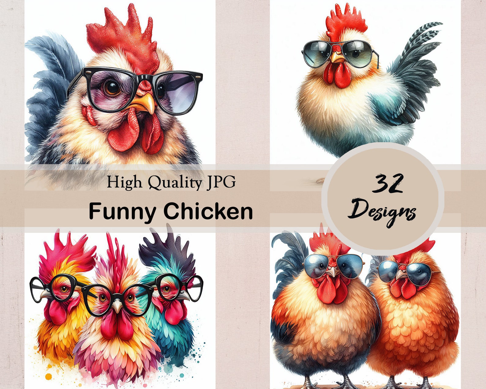 Funny Chicken, 32 JPG Images, Funny, Chicken, Clipart, Digital ...