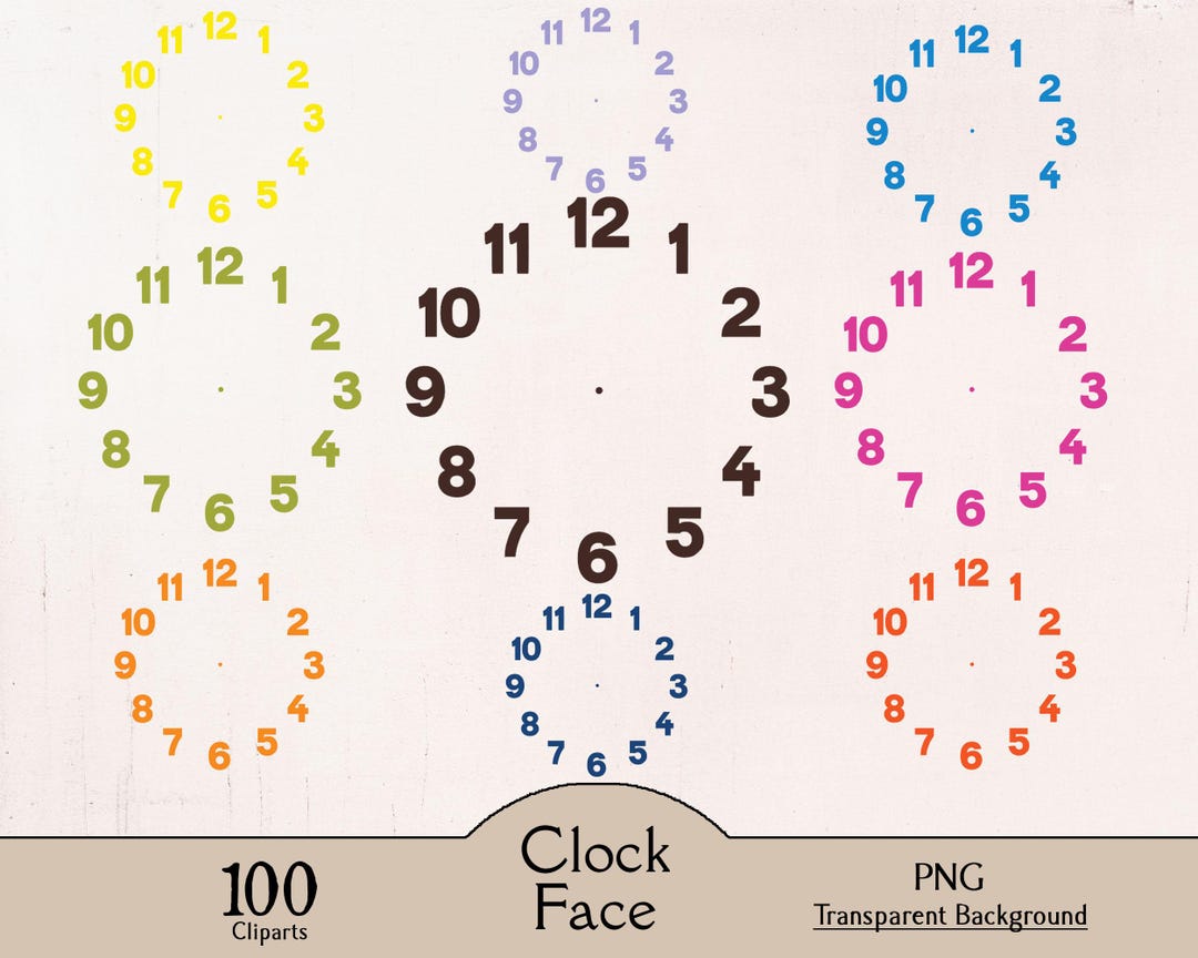 Clock Face, 100 Cliparts, 100 Colors, Clock Clipart, Clock Design ...
