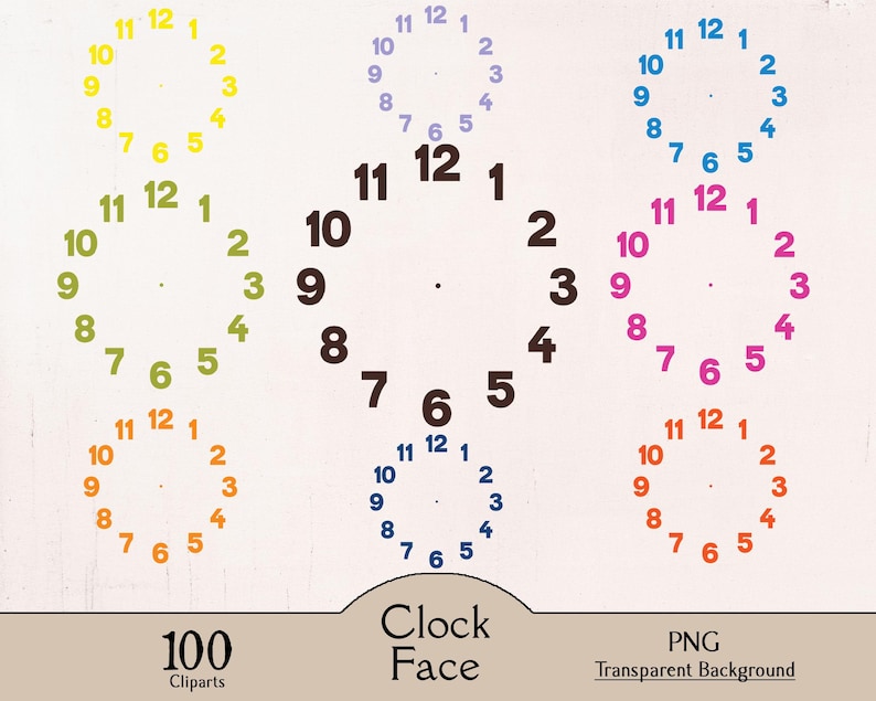 Clock Face, 100 Cliparts, 100 Colors, Clock Clipart, Clock Design ...