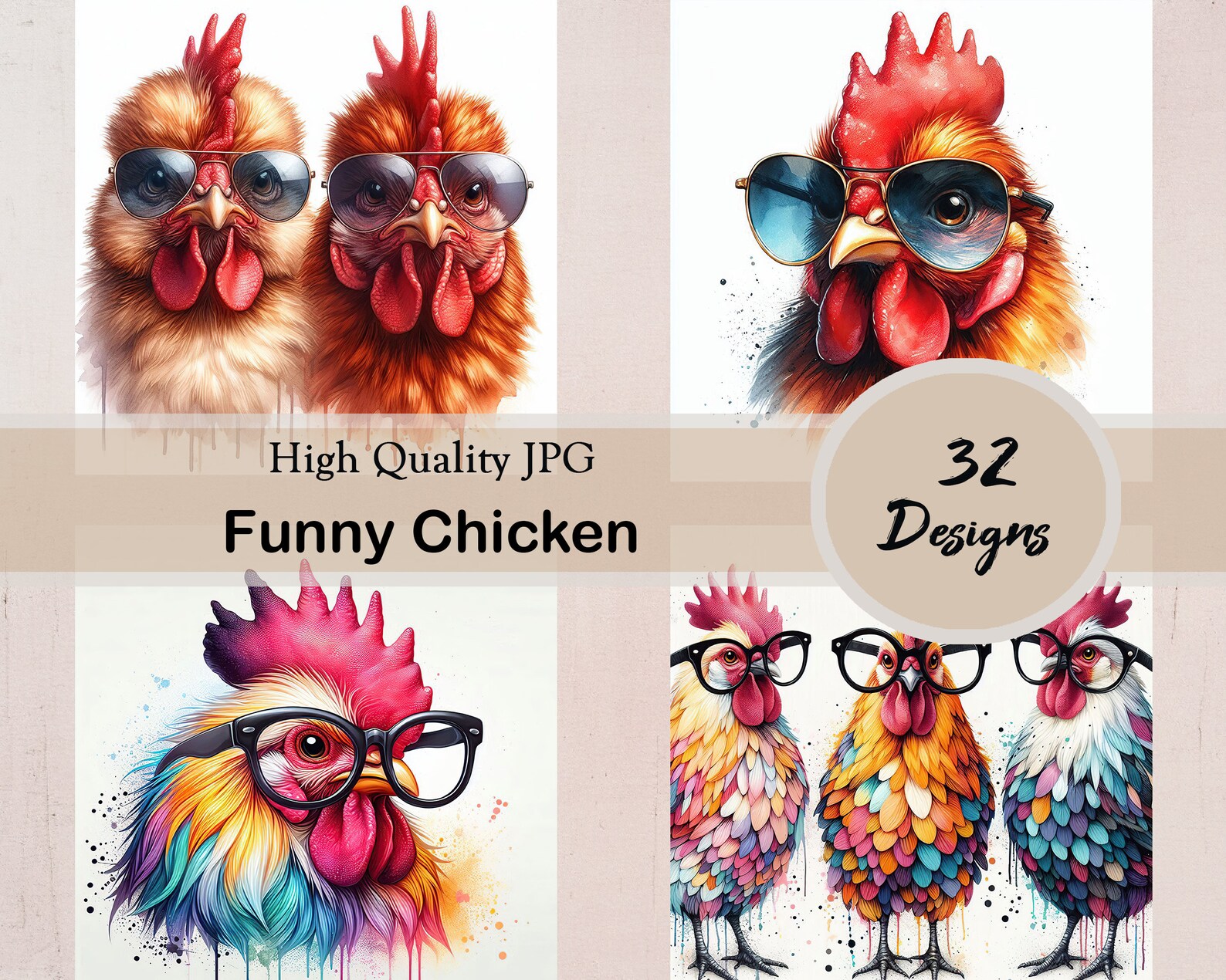 Funny Chicken, 32 JPG Images, Funny, Chicken, Clipart, Digital ...