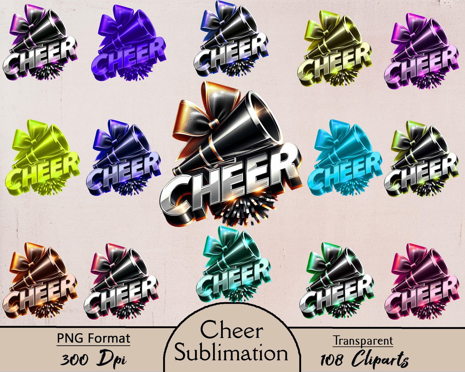 Cheer Sublimation, 108 PNG Cliparts, Watercolor, Cheerleader, Pom Pom ...