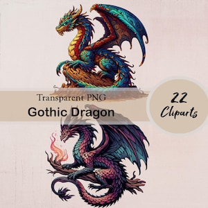 Gothic Dragons, 22 PNG Cliparts, Dark Fantasy, Dragon Clipart, Digital ...