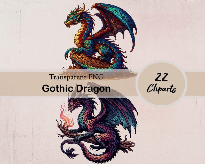 Gothic Dragons, 22 PNG Cliparts, Dark Fantasy, Dragon Clipart, Digital ...