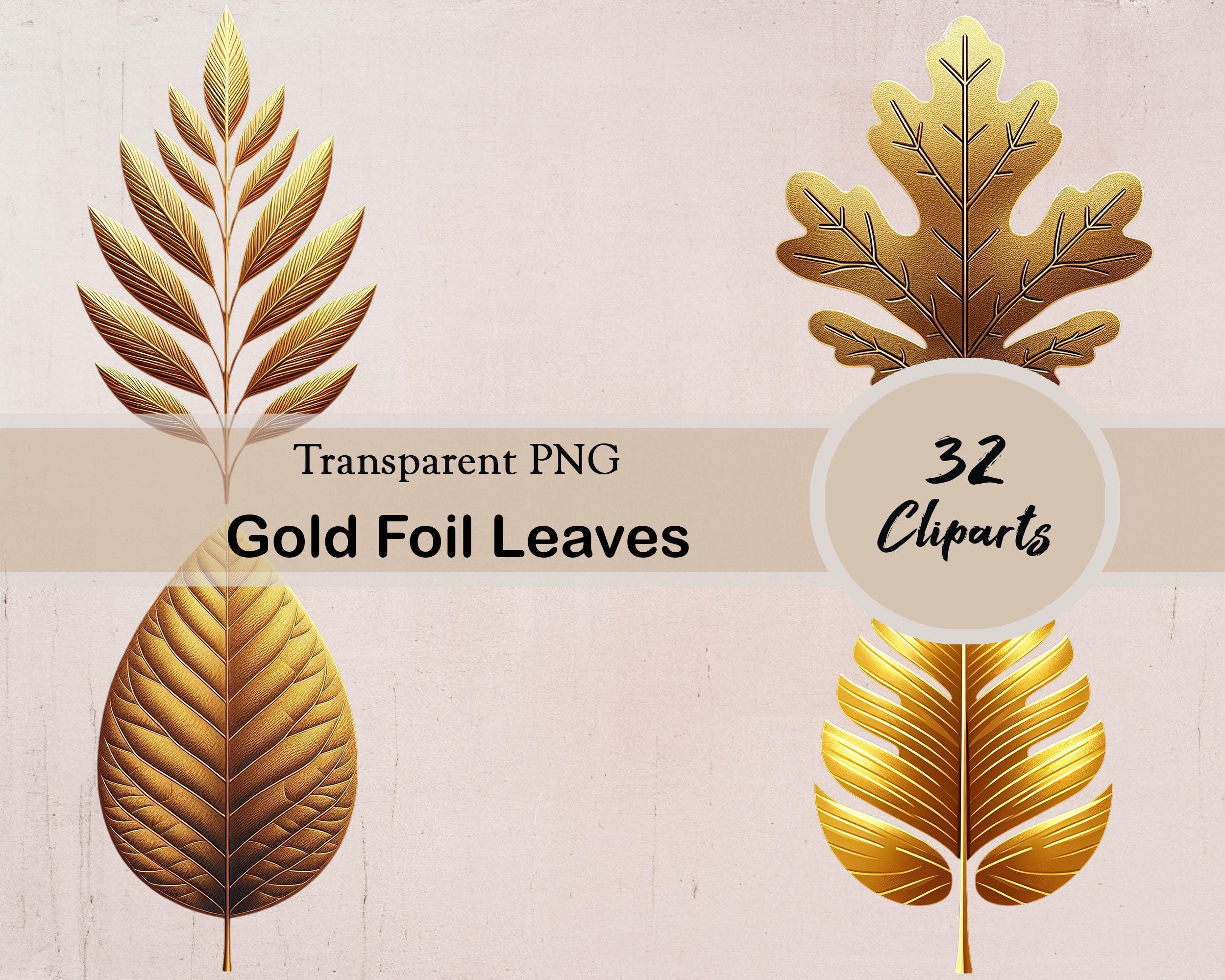 Gold Foil Leaves, 32 PNG Cliparts, Gold Leaves, Palm Leaf, Pine Tree ...
