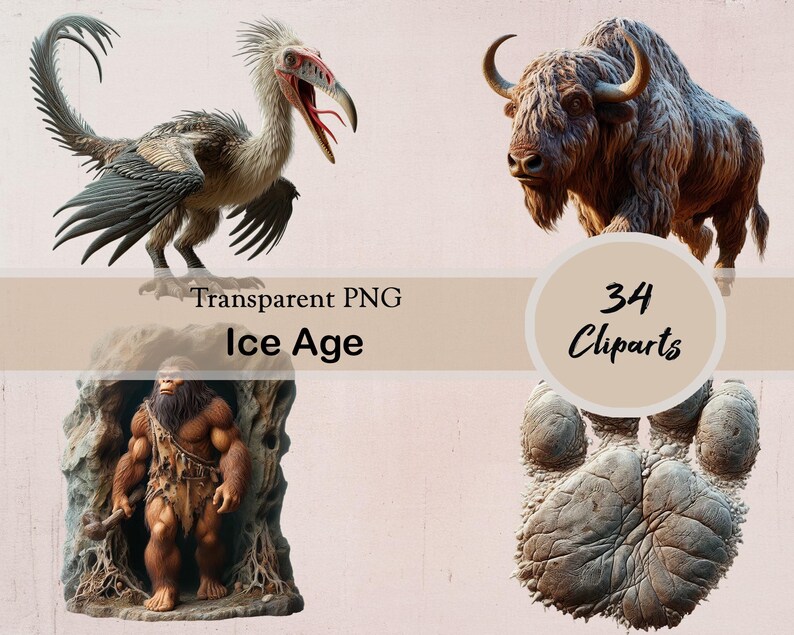 Ice Age Clipart, 34 PNG Cliparts, Digital, Dinosaurs, Caveman, Iceberg ...
