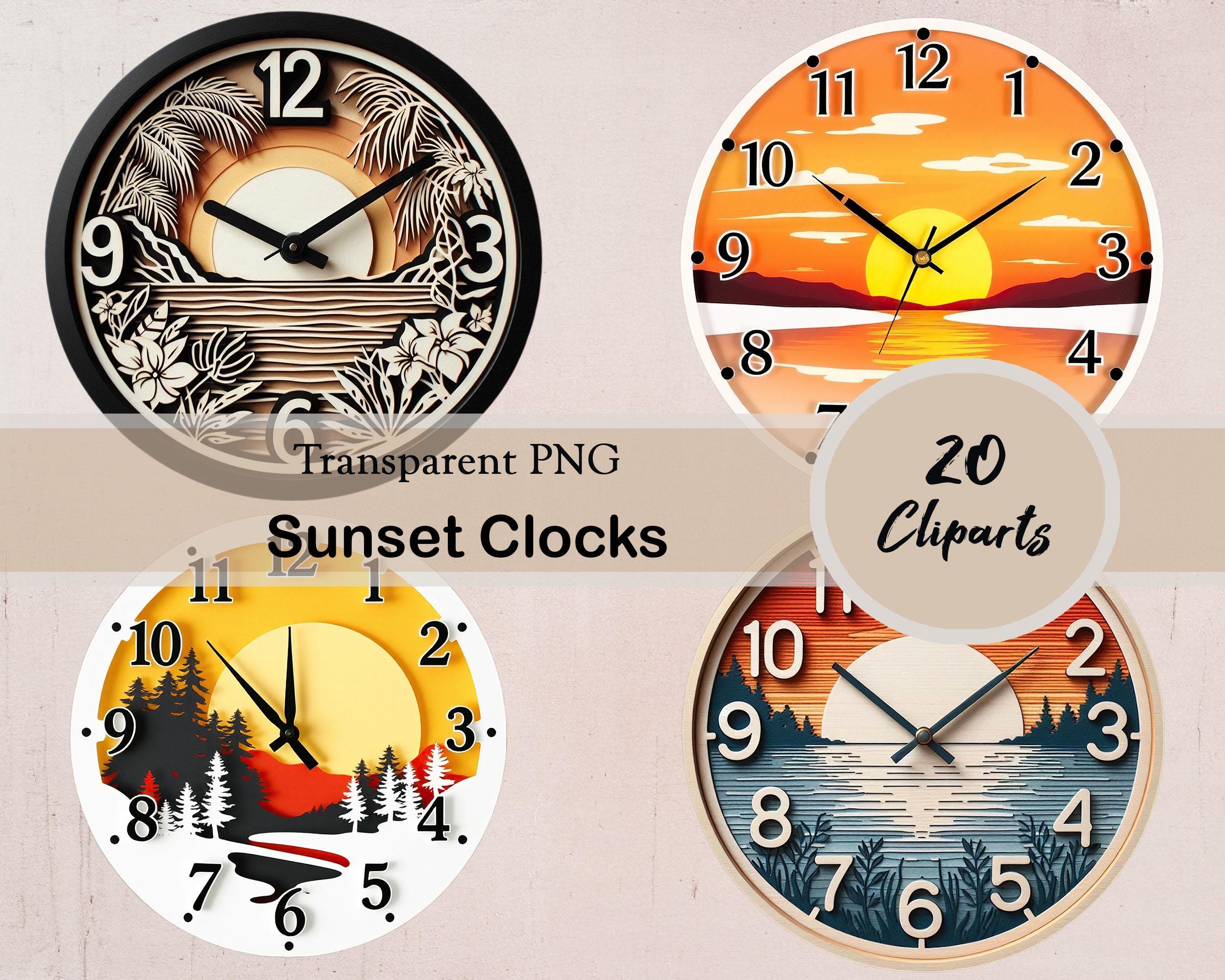 Sunset Clocks, 20 PNG Cliparts, Wall Clock, Wall Decoration, Landscape ...