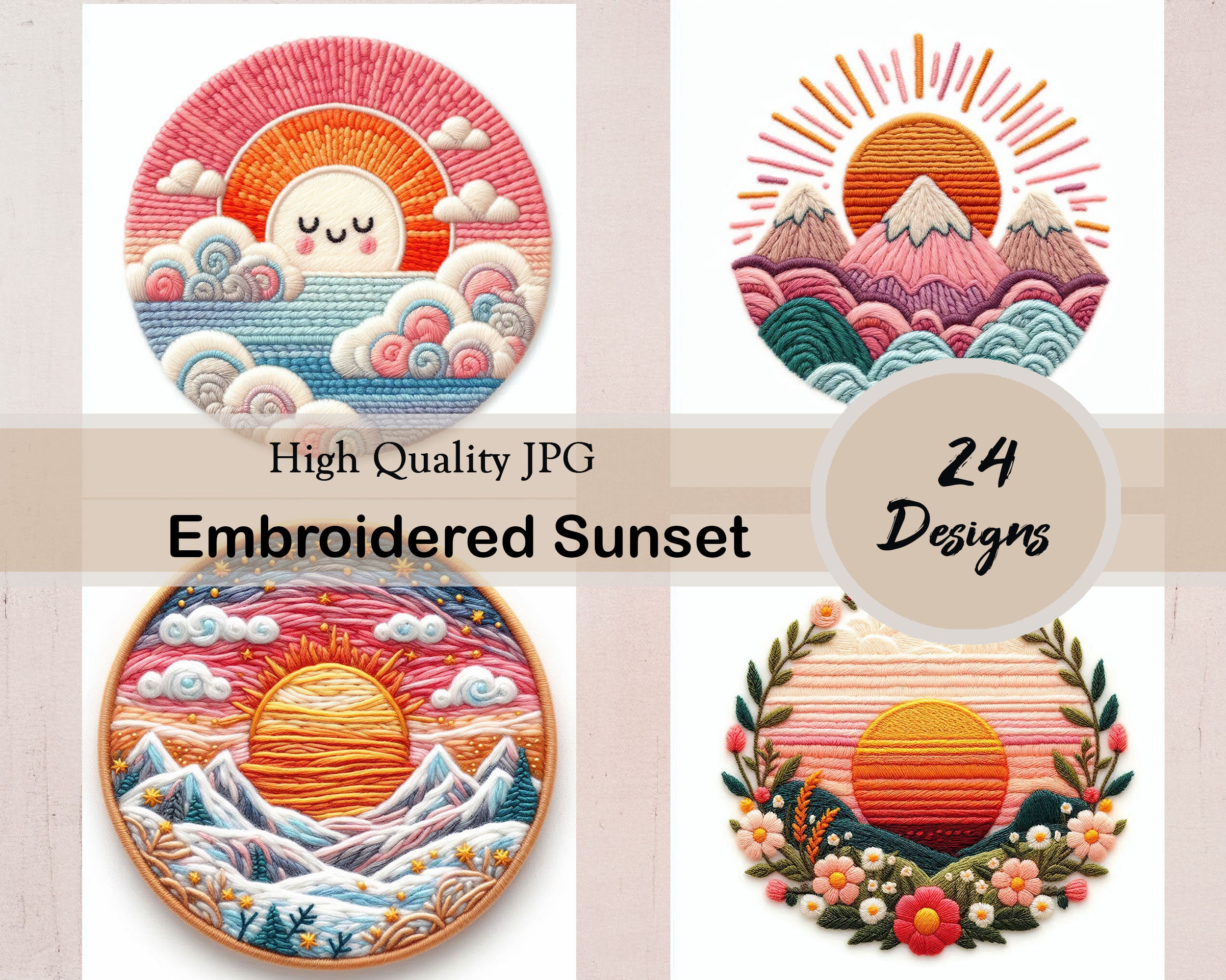 Embroidered Sunset, 24 JPG Images, Embroidery, Sunset, Landscape ...