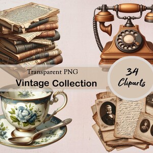 Vintage Collection Clipart, 34 PNG Cliparts With Transparent Background ...