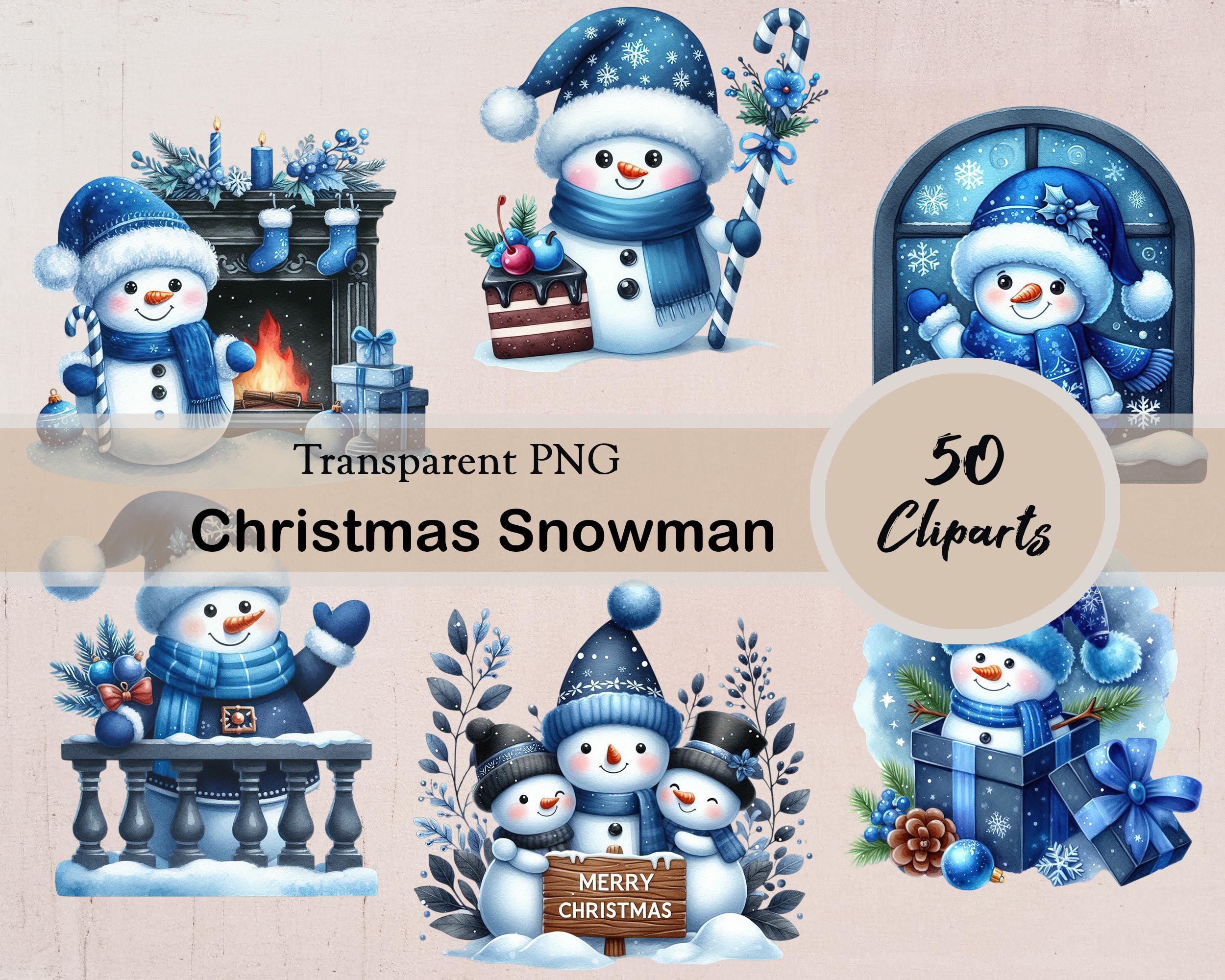 Christmas Snowman, 50 PNG Clipart, Blue Snowman, Winter Snowman ...
