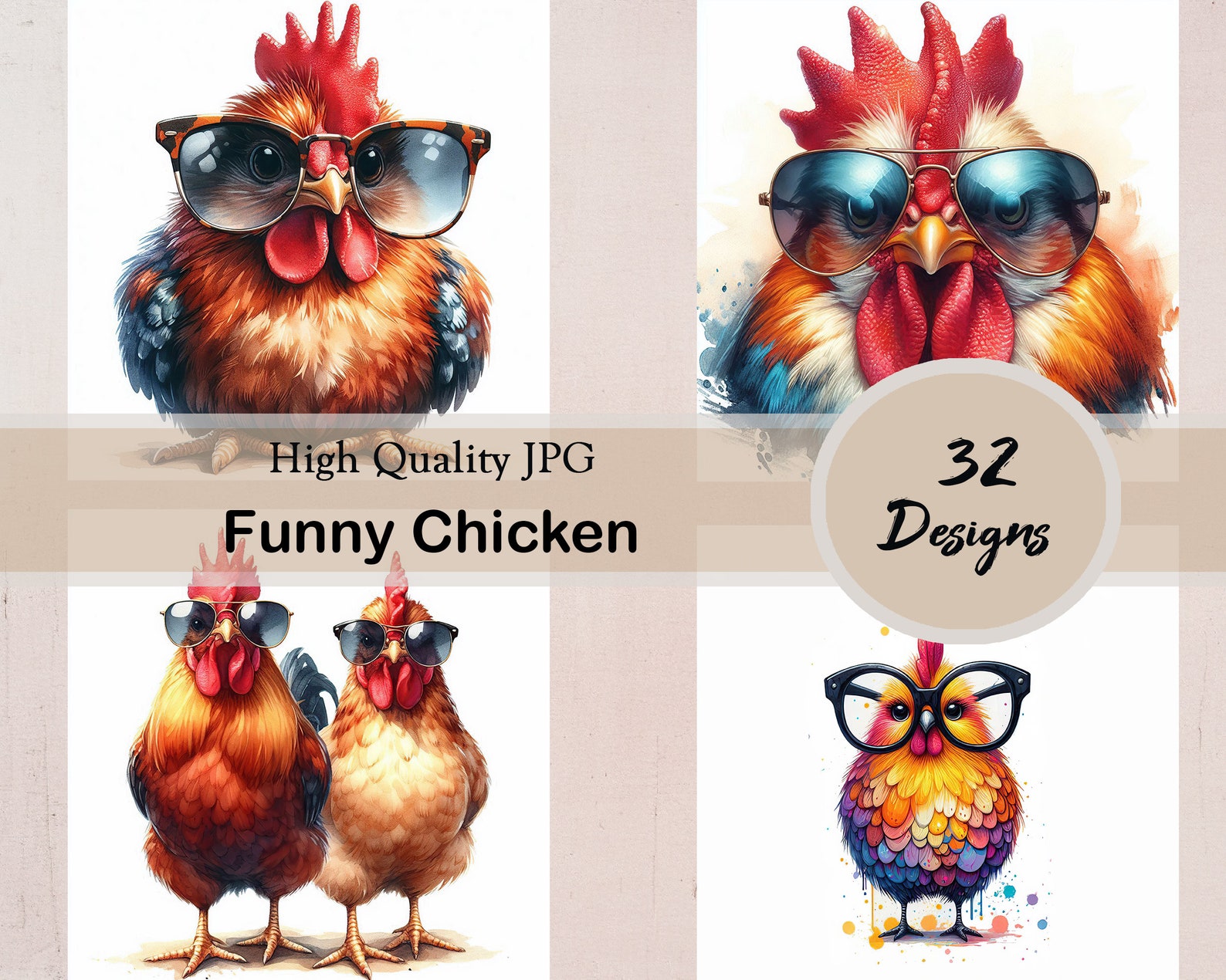 Funny Chicken, 32 JPG Images, Funny, Chicken, Clipart, Digital ...