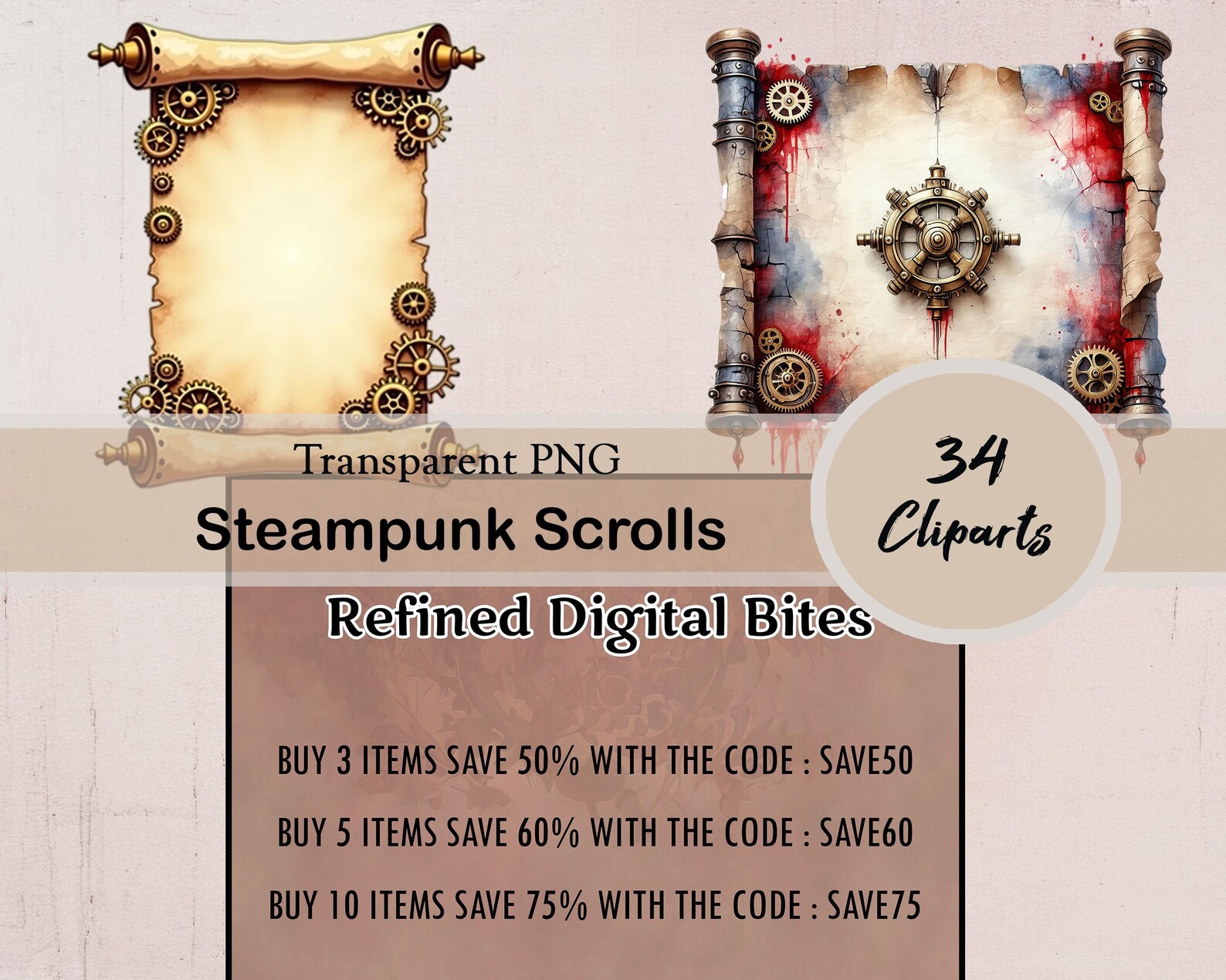 Steampunk Scrolls, Magic Scrolls, 34 PNG Cliparts, Scrolls Clipart ...