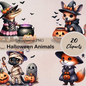 Halloween Animals, 20 PNG Cliparts, Cute Halloween Animals, Cliparts ...