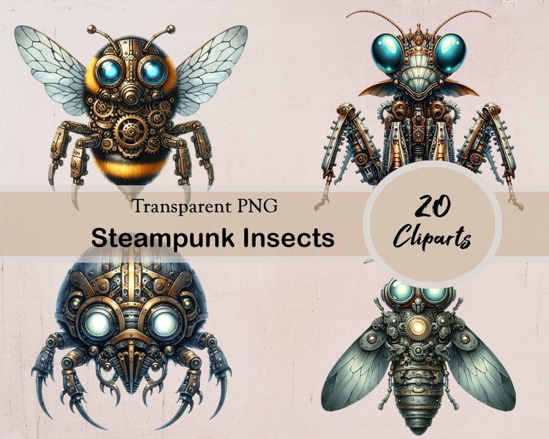Steampunk Insect Clipart, 20 PNG Cliparts, Fantasy Bug, Steampunk Art ...